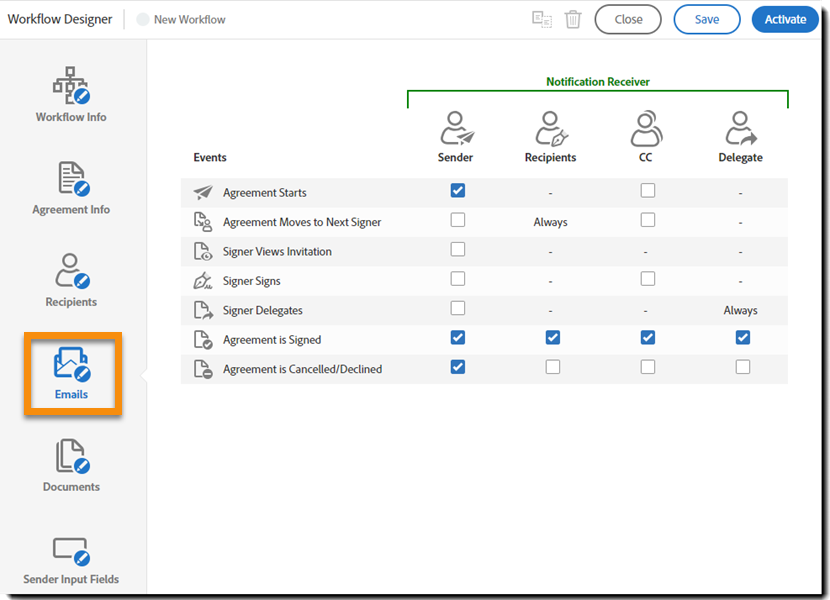 Configure a new sending workflow